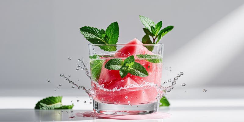 Refreshing Watermelon Mint Juice Splash Clear Glass Stock Photos - Free ...
