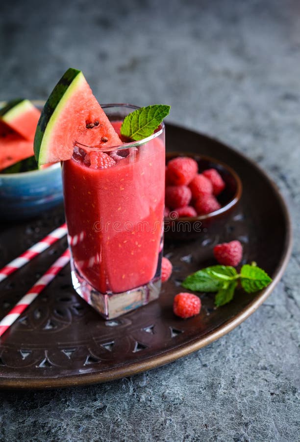 Refreshing Watermelon and Raspberry Smoothie Stock Photo - Image of ...
