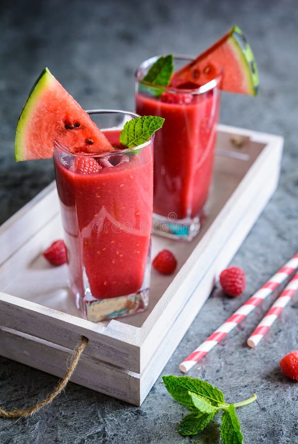 Refreshing Watermelon and Raspberry Smoothie Stock Image - Image of ...