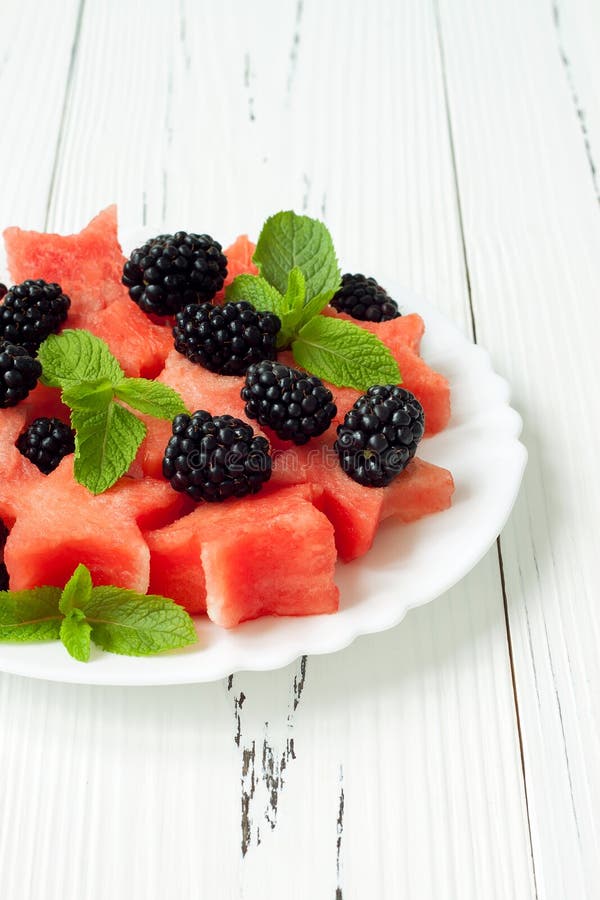 Refreshing Watermelon Salad with Blackberries and Mint. Fresh Star ...