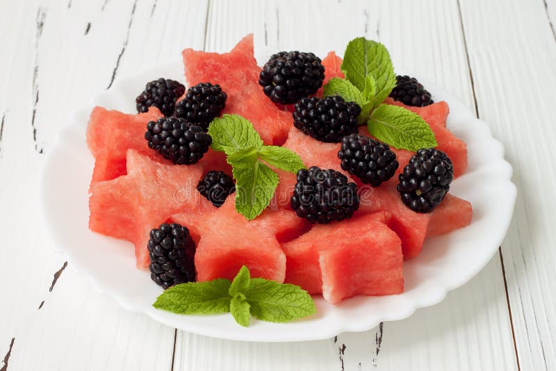Refreshing Watermelon Salad with Blackberries and Mint. Fresh Star ...