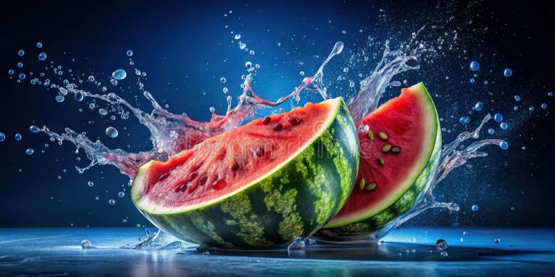 Refreshing Watermelon Slices Splashing in a Cool Water Burst ...