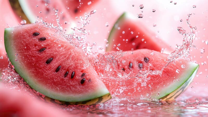 Refreshing Watermelon Slices Splashing in Water Creating Vibrant ...
