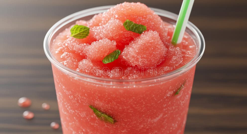 Refreshing Watermelon Slush with Mint in Plastic Cup Stock Illustration - Illustration of drink ...