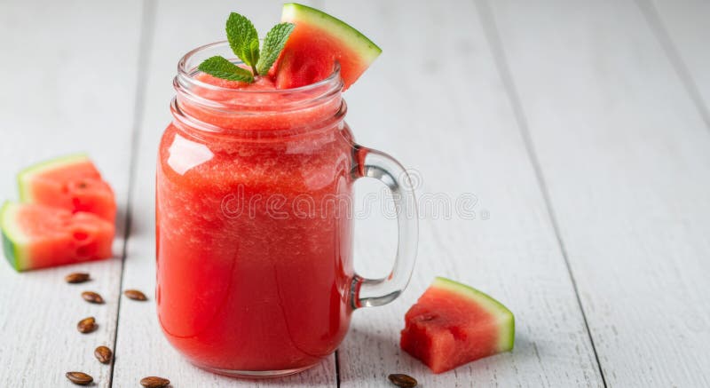 Refreshing Watermelon Smoothie in Mason Jar Stock Illustration ...