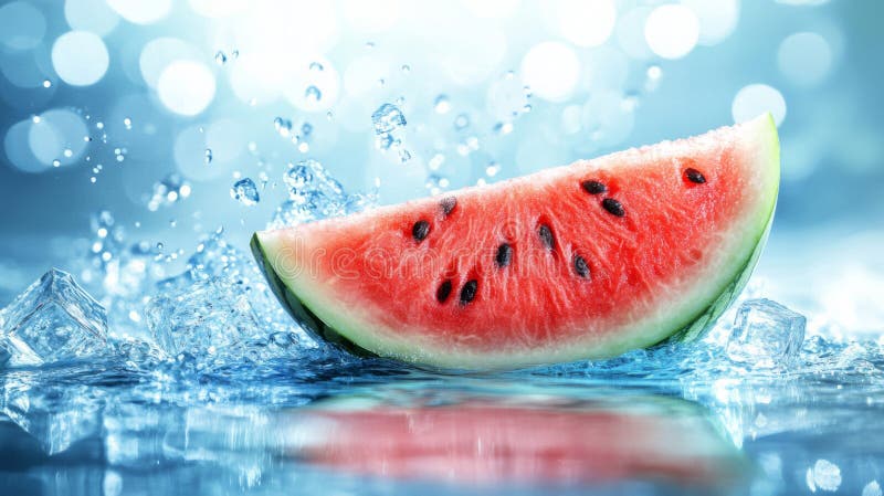 Refreshing Watermelon Splash in Blue Water Stock Illustration ...