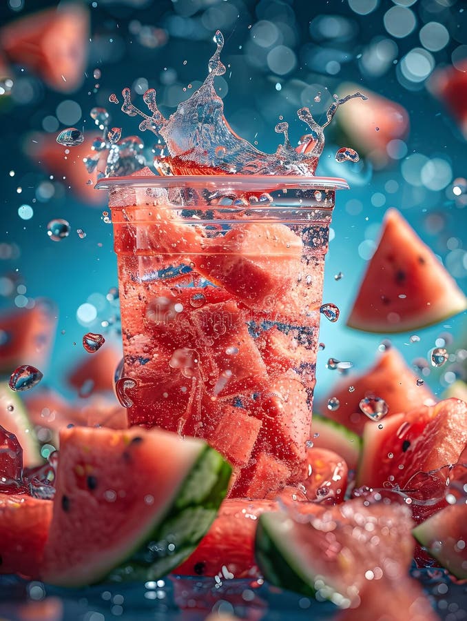 Refreshing Watermelon Splash in Bright Setting Generative AI Stock Illustration - Illustration ...