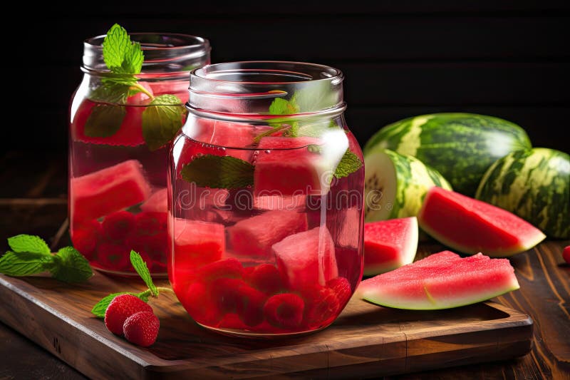 Refreshing Watermelon Water with a Slice of Juicy Fruit Stock ...