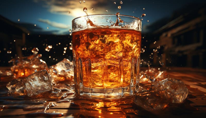 Refreshing Whiskey Cocktail Poured Over Ice in a Glass at Bar Generated ...