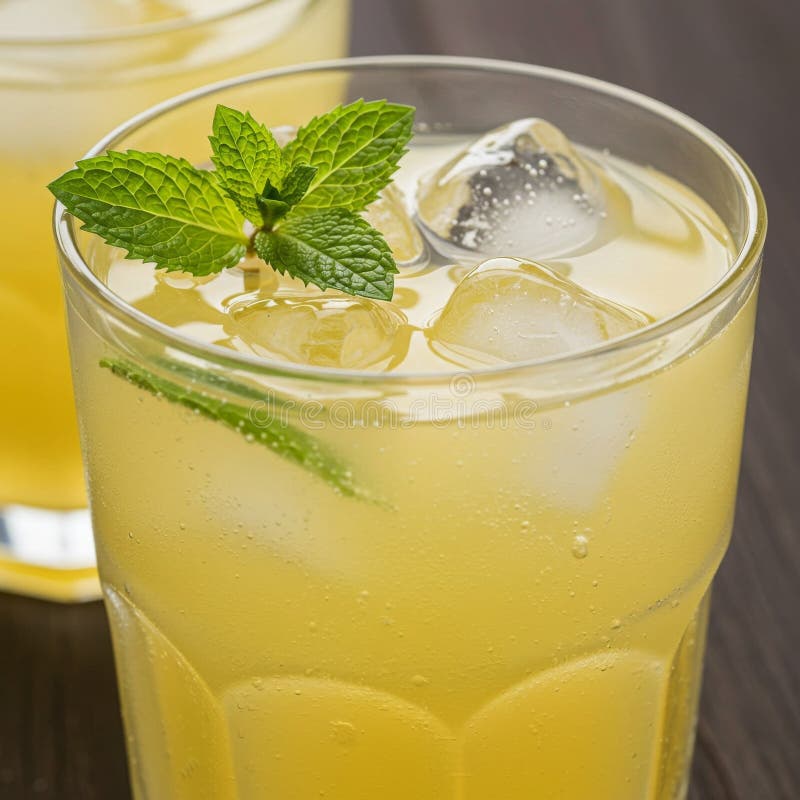 Refreshing Yellow Beverage with Mint and Ice Stock Illustration ...