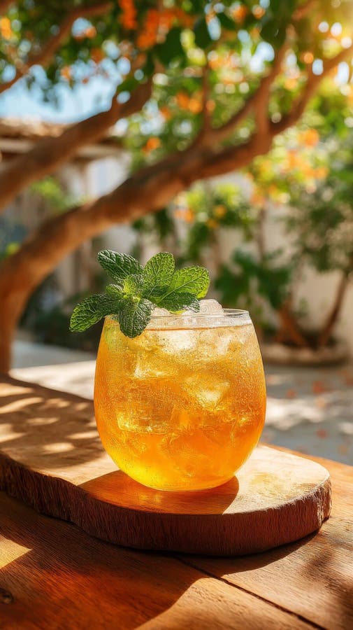Refreshing Yellow Cocktail with Mint in Sunlight Stock Illustration ...