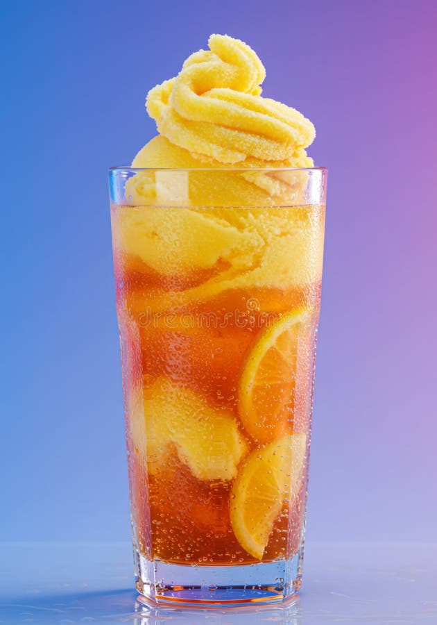 Refreshing Yellow Iced Tea with Lemon and Ice Cream Stock Illustration ...