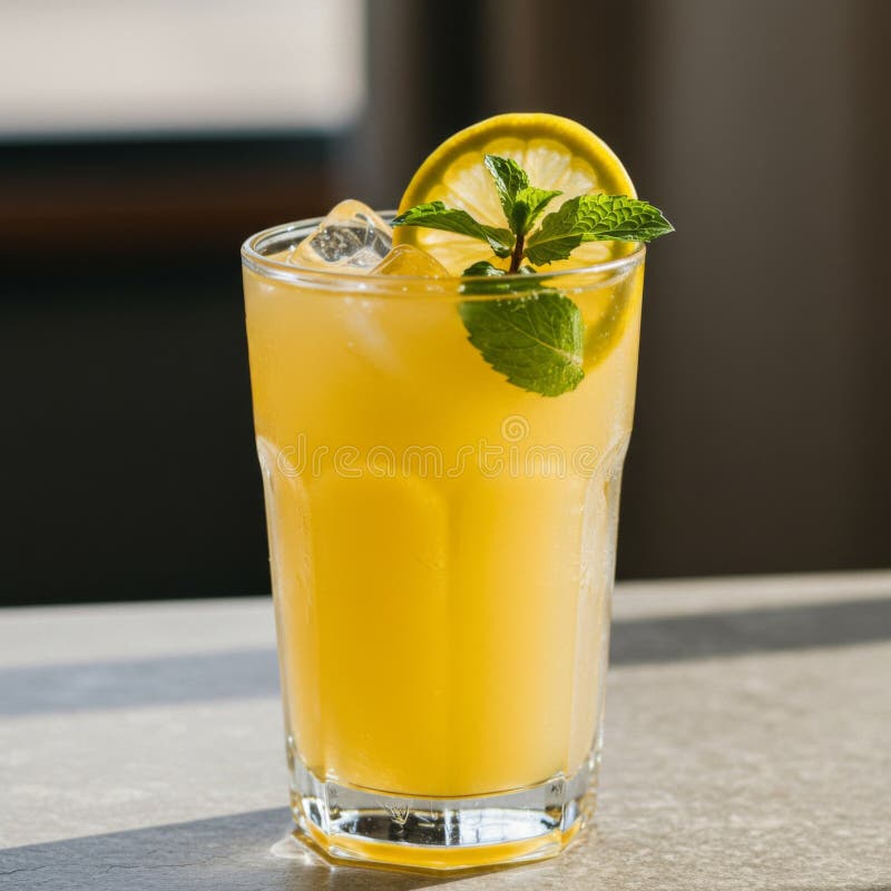 Refreshing Yellow Iced Tea with Lemon and Mint Stock Illustration ...