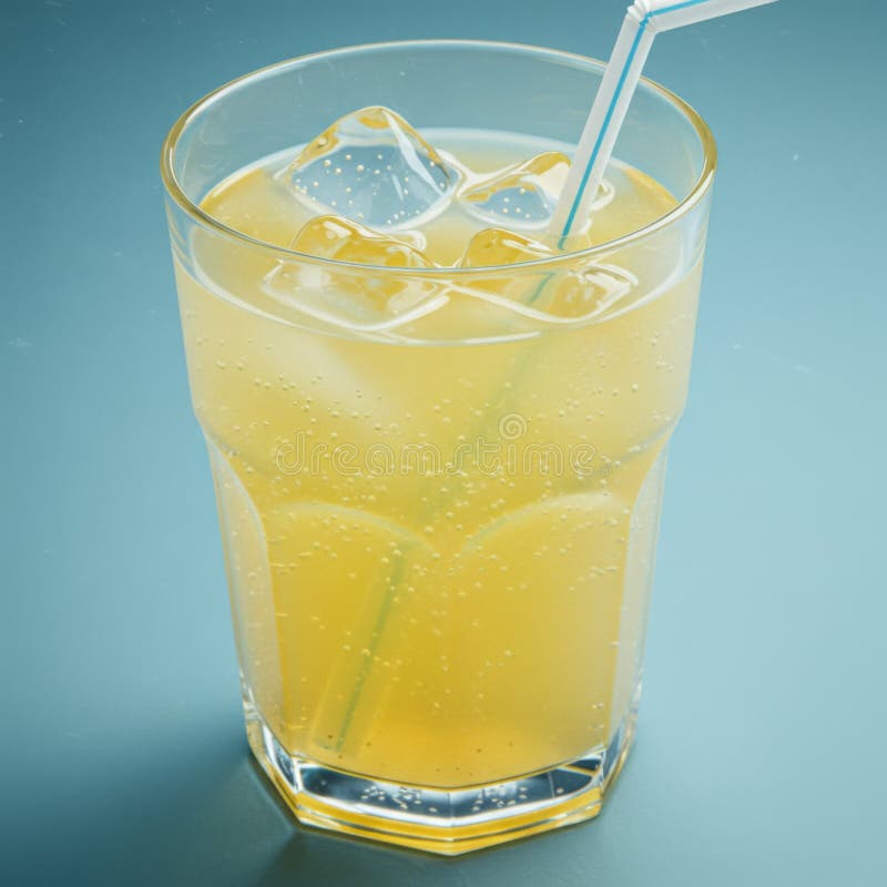 Refreshing Yellow Icy Beverage in Glass with Straw Stock Photo - Image ...