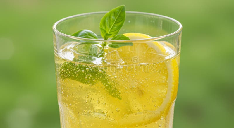 Refreshing Yellow Lemonade with Basil in Glass Stock Illustration ...