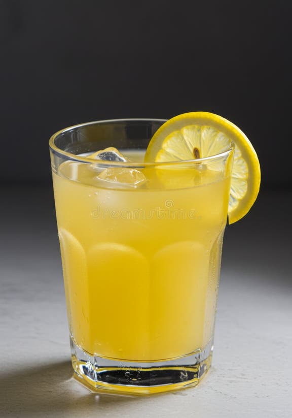 Refreshing Yellow Lemonade Drink with Ice and Lemon Slice Stock ...