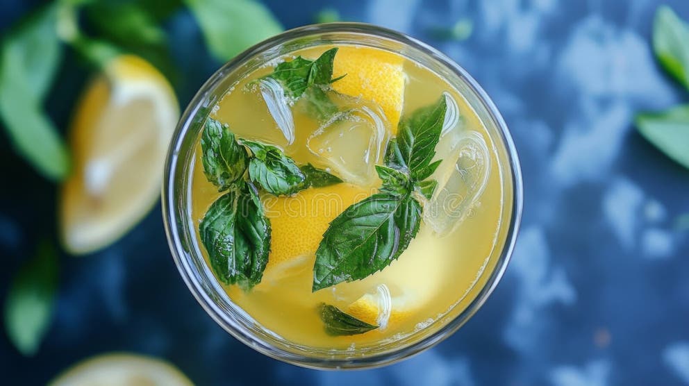 Refreshing Yellow Lemonade with Mint and Ice Stock Illustration ...