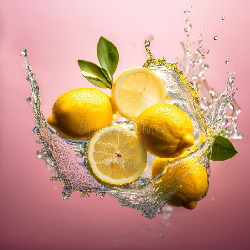 Refreshing Yellow Lemons with Water Splash. AI Content Generation ...