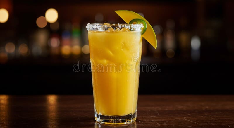 Refreshing Yellow Mango Cocktail with Salt Rim in a Glass at a Bar ...