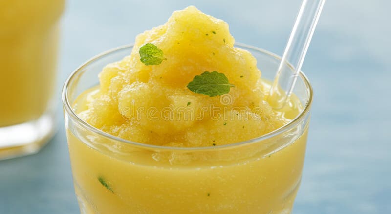 Refreshing Yellow Mango Mint Slushy in Glass Stock Illustration ...