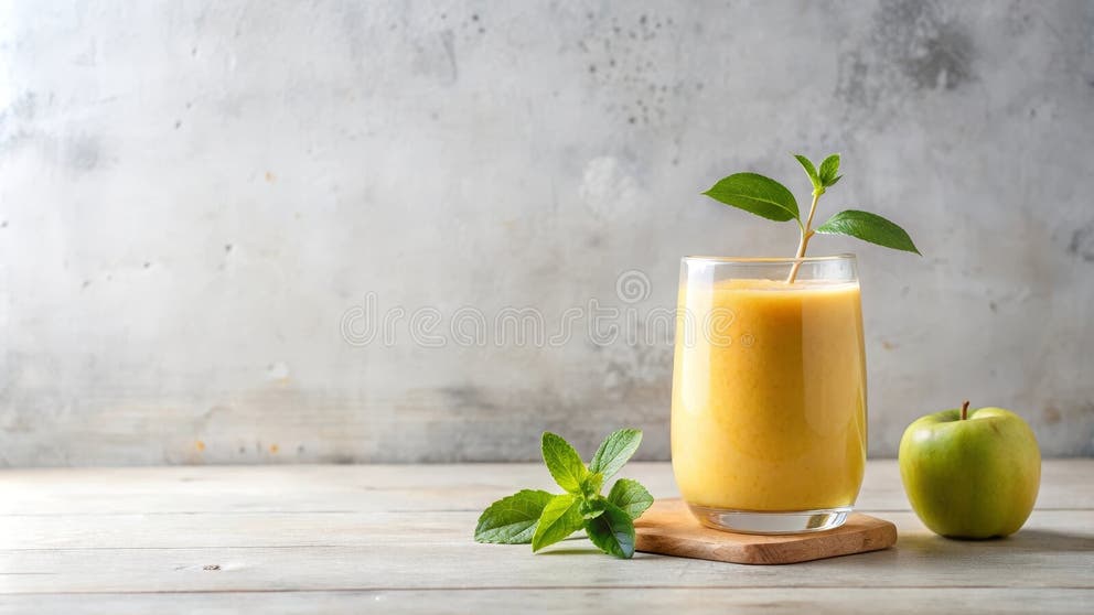 Refreshing Yellow Smoothie in Glass with Apple and Mint. Generative AI ...
