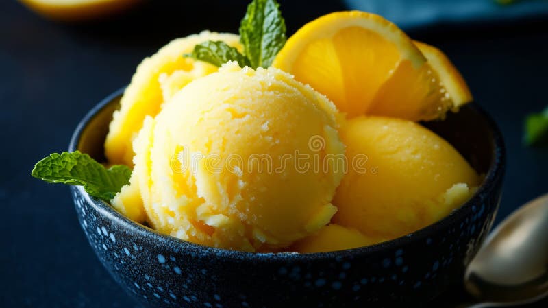 Refreshing Yuzu Sorbet with Slices and Fresh Mint Stock Photo - Image ...