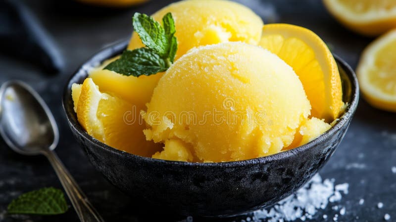 Refreshing Yuzu Sorbet with Slices and Fresh Mint Stock Image - Image ...