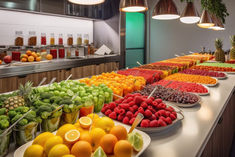 Refreshingly Bright and Colorful Plating Area with Fresh Fruit, Herbs ...