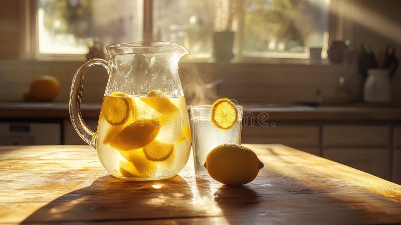 Refreshment Drinking Lemon Water Stock Illustration - Illustration of ...