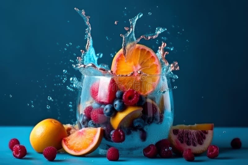 Refreshment Fruit Cocktail with Orange, Lemon, Raspberry, Blueberry and ...