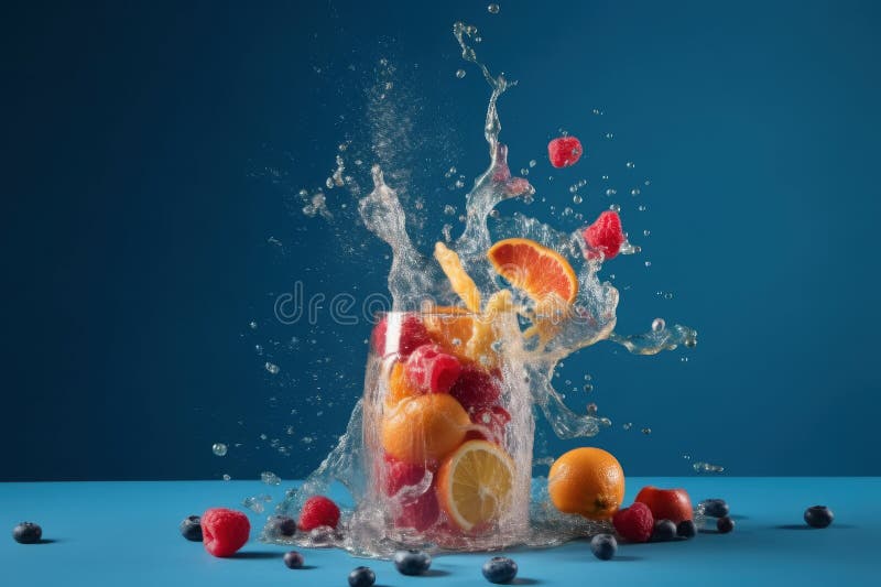 Refreshment Fruit Cocktail with Orange, Lemon, Raspberry and Blueberry ...