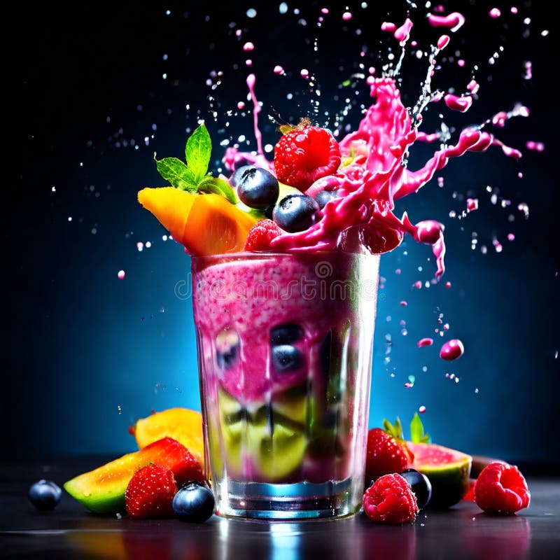 Splendid Splash: Vibrant Fruit Cocktail Splash and Fruit Flying Pieces ...