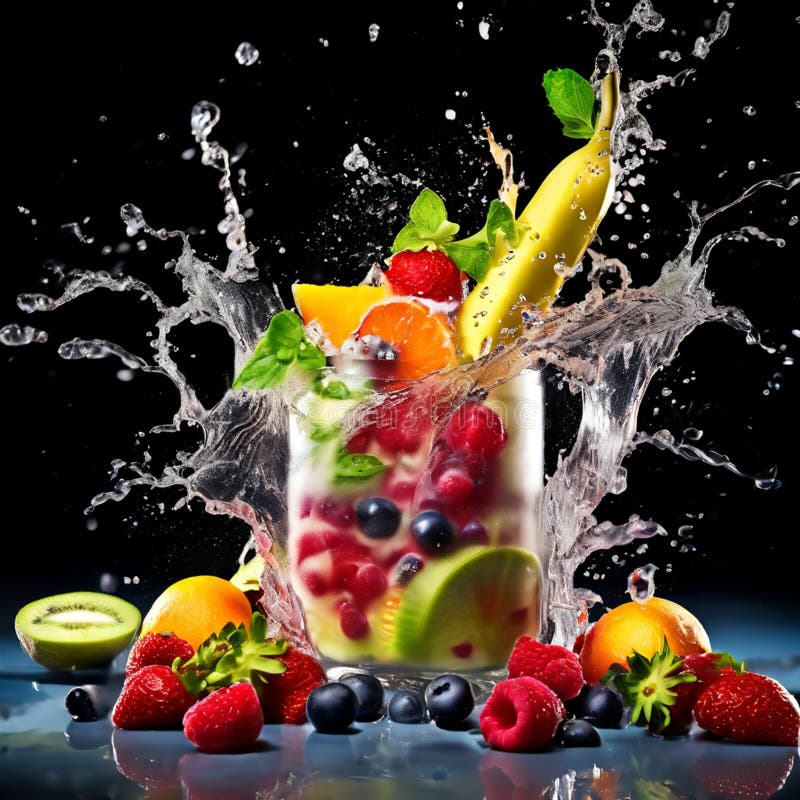 Splendid Splash: Fruit Cocktail on Black Stock Illustration ...