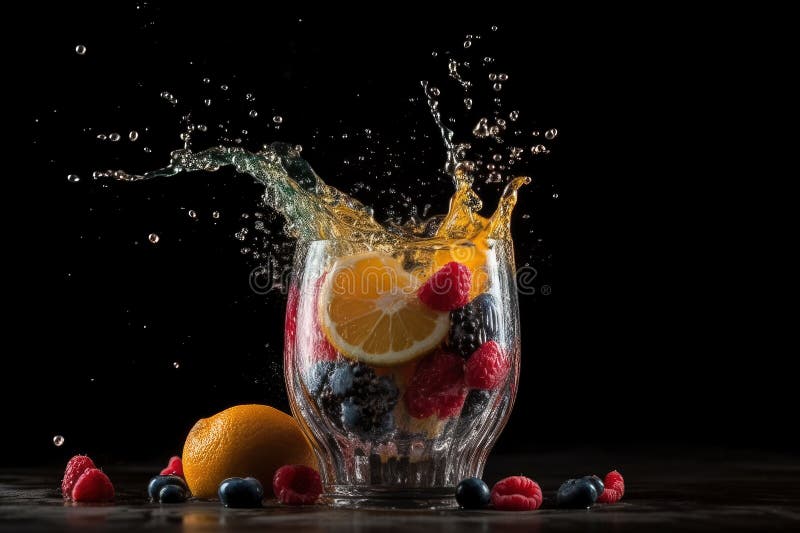 Refreshment Fruit Cocktail with Orange, Raspberry, Blueberry, Lime and ...