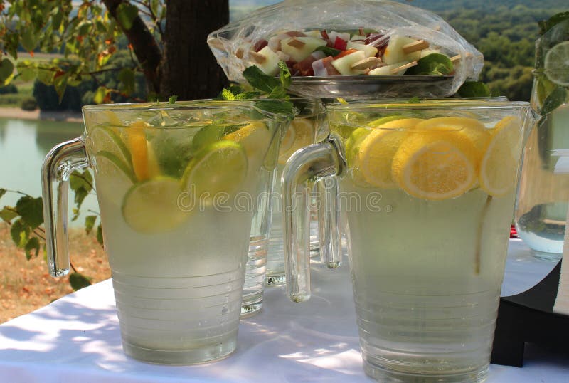 Refreshment - Glass Jugs with Refreshing Cold Drinks in the Summer ...