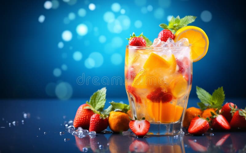 Refreshment Multicolor Fruit Cocktail with Ice, Lemon and Mint in a Bar ...
