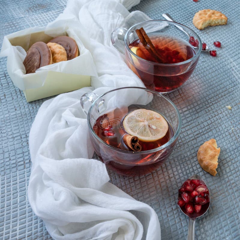 Refreshment Time, Tasty Homemade Biscuits, Pomegranate Tea Stock Image ...