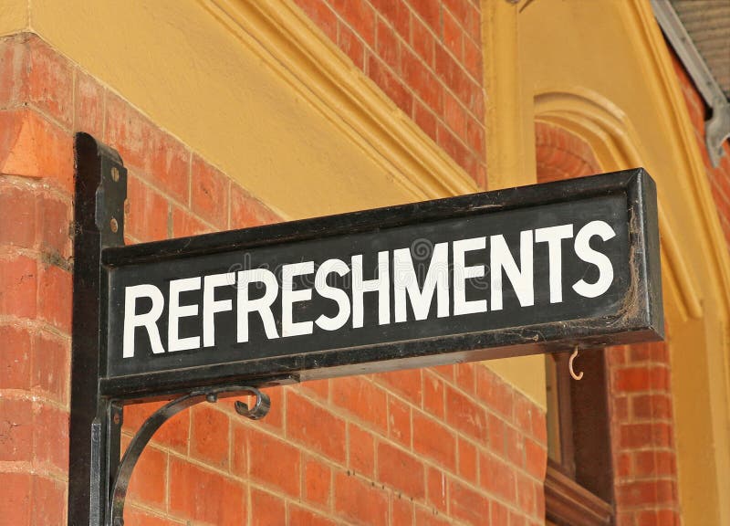 Refreshments Sign at a Historic Railway Station Platform Stock Image ...