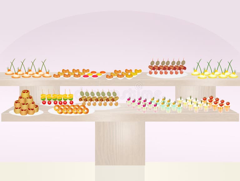 Refreshments with snacks stock illustration. Illustration of appetizer ...