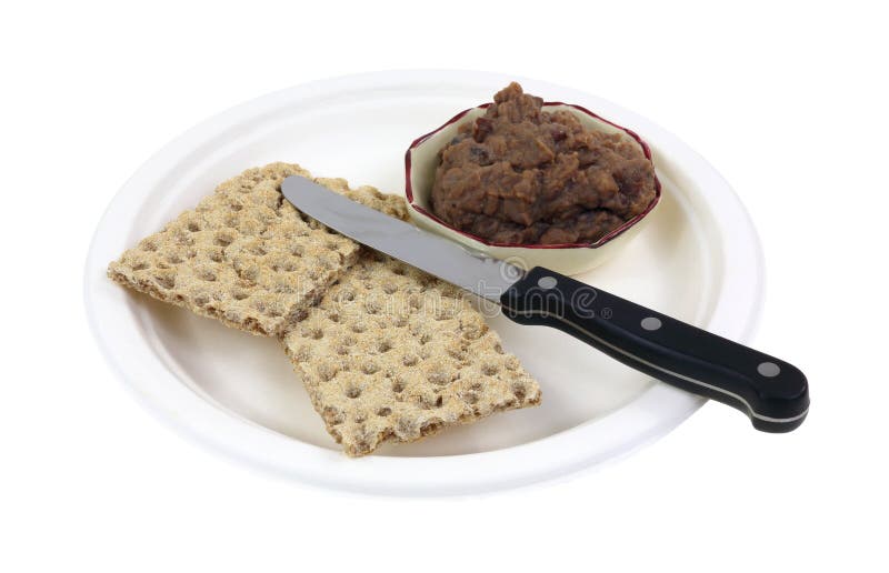 Refried Black Beans Knife Crackers Stock Photo - Image of plate, green ...