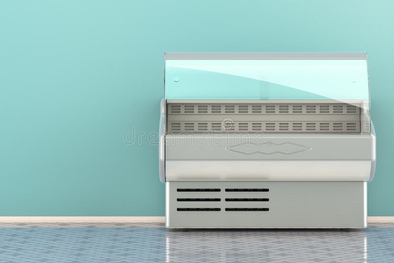 Refrigerated Display Case, Front View in Interior. 3D Rendering Stock ...