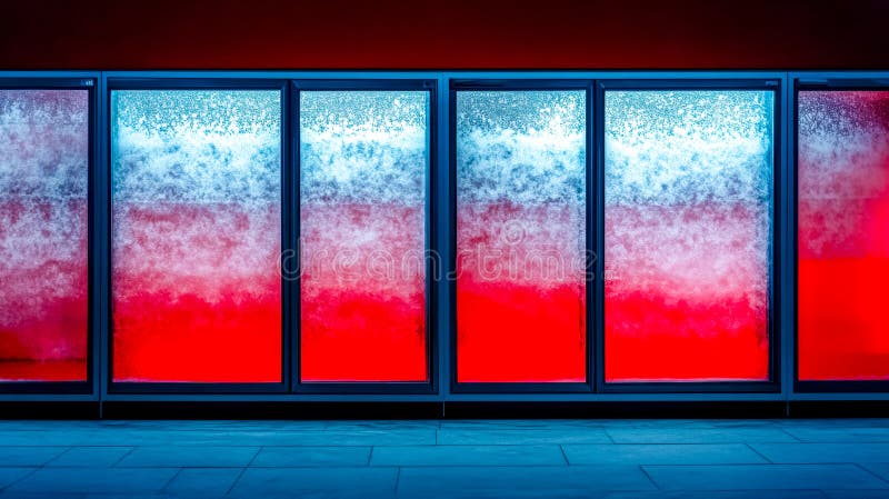 Refrigerated Display Cases Illuminated with Red and White Light in ...
