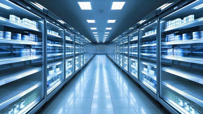 Refrigerated Food Aisle in Supermarket Generated Using AI. Stock ...