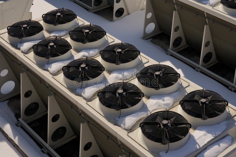 Refrigeration Chillers Installed in a Row Stock Photo - Image of ...