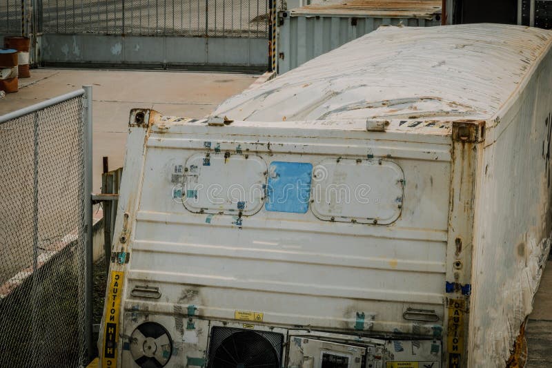 Refrigeration Container Damaged from Transportation Stock Photo - Image ...
