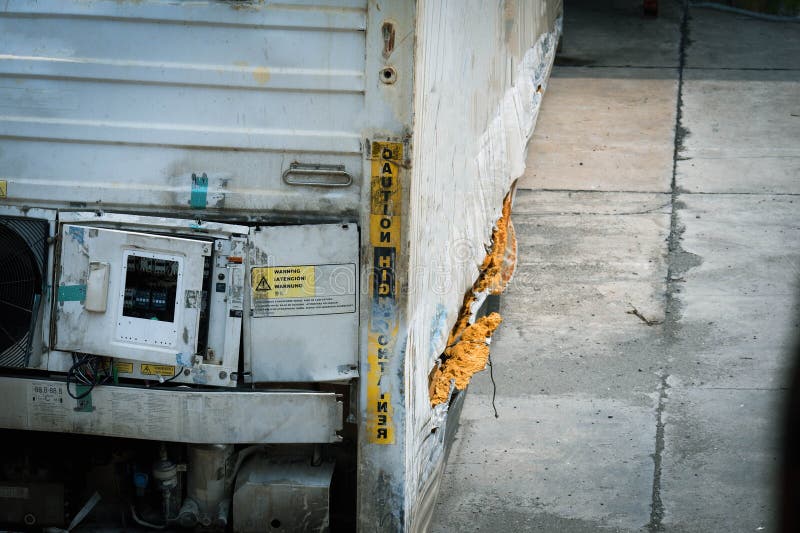 Refrigeration Container Damaged from Transportation Stock Photo - Image ...