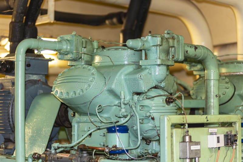 Refrigeration Unit with Compressors and Equipment Installed in the Ship ...