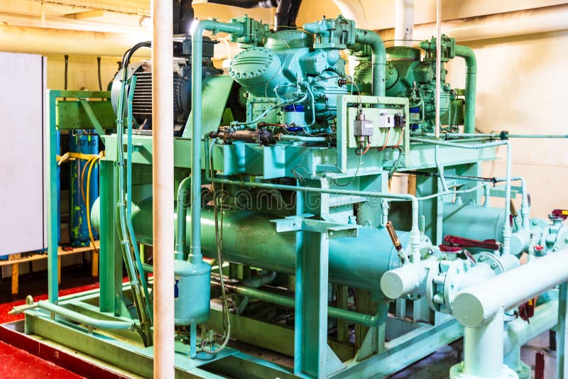 Refrigeration Unit with Compressors and Equipment. Stock Photo - Image ...