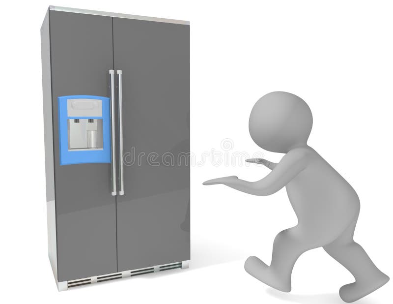 3d man pushing a fridge stock illustration. Illustration of character ...