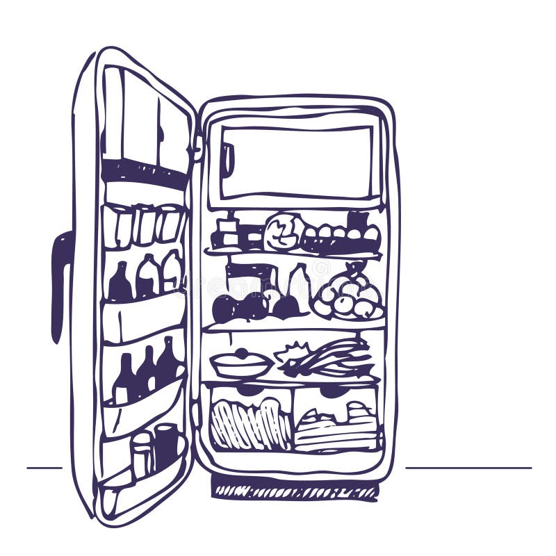 Doodle Refrigerator with Food Drawn by Hand. Stock Vector ...